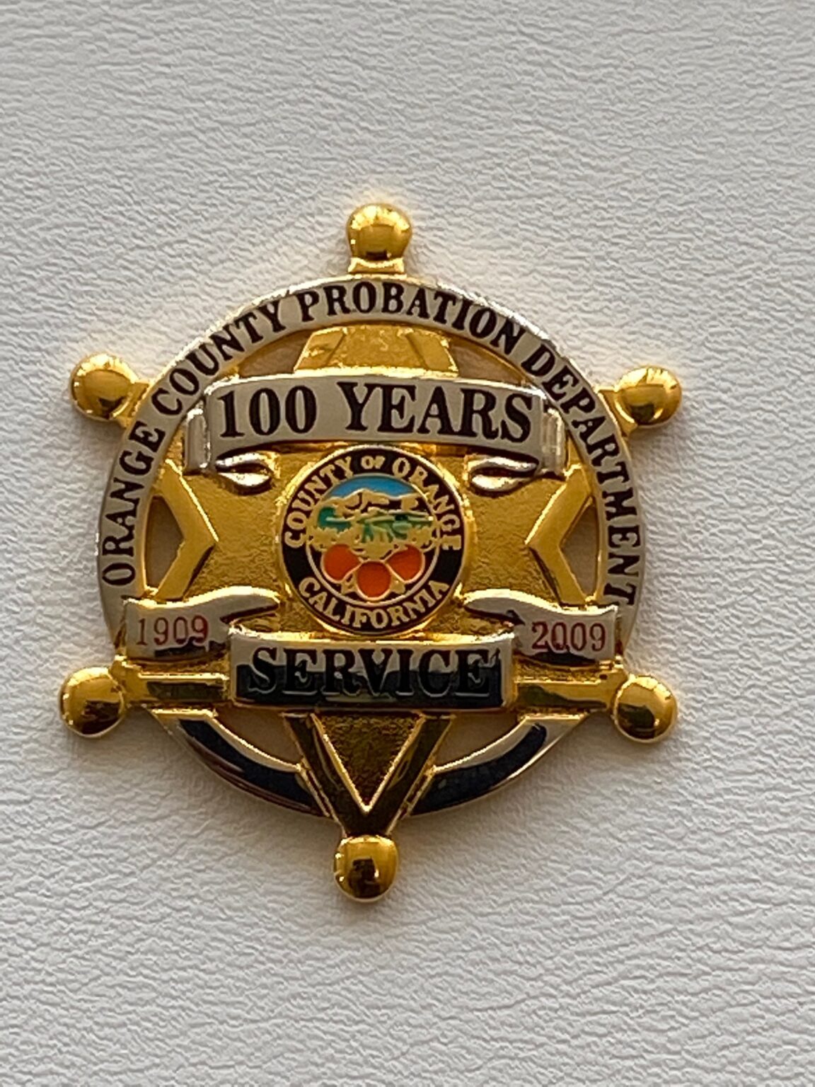 ORANGE COUNTY PROBATION DEPT, 100 YEARS SERVICE - ER Badge